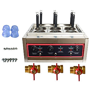 PreAsion 220V Commercial Pasta Cooker 6 Holes Noodle Cooking Machine Pasta Makers Boiler Cooker Machine Noodles Table with 6 Basket Stainless Steel Blade Noodle Dumpling Maker with Noodle Filter