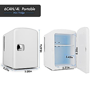 Personal Chiller Portable Mini Fridge Cooler and Warmer, 4 Liter Capacity Chills 6 Cans, Snacks, and Skincare Products, A/C Operation, 100% Freon-Free (White)