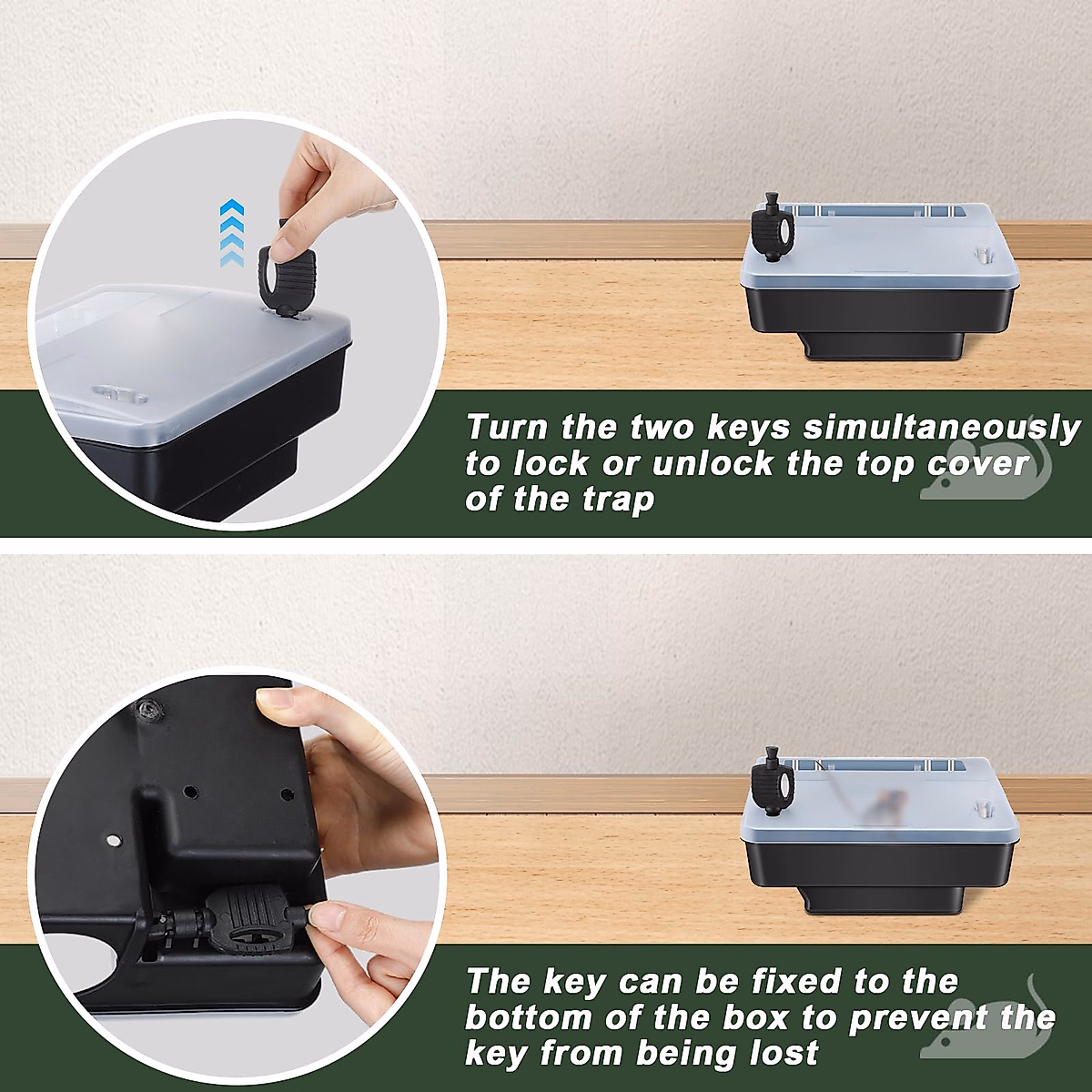 Qualirey 2 Pcs Rat Bait Station Boxes with Key, Rat Trap Boxes with Transparent Lid Heavy Duty Bait Blocks for Mice and Rats Plastic Mouse Bait Traps for Garden Home Outdoor