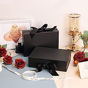 Moretoes 2 PCS Black Gift Boxes with Lids for Presents, Gift Boxes with Ribbon and Magnetic Closure for Christmas, Mother's Day, Holidays, Father's Day, Birthdays（10.5x7.5x3.1 Inches）