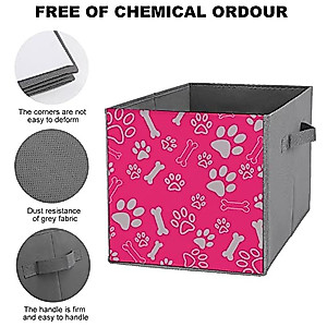 Dog Paws and Bone Pattern Large Cubes Storage Bins Collapsible Canvas Storage Box Closet Organizers for Shelves