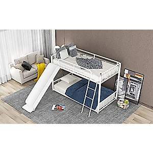 Tidyard Metal Bunk Bed with Slide, Twin Over Twin, White for Bedroom Dorm Guest Room Home Furniture