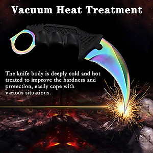 LDIWEE Karambit Knife, CS-GO Game Knife Fixed Blade Knife, Stainless Steel Knife with Sheath and Cord for Camping Hunting Hiking Adventure Collection - Rainbow and Black