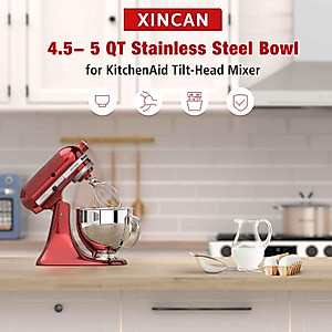 5 QT Stainless Steel Mixer Bowl for Kitchenaid Stand Mixers, Kitchen Aid Mixing Bowl for 4.5-5 QT Tilt-Head Mixer with Handle