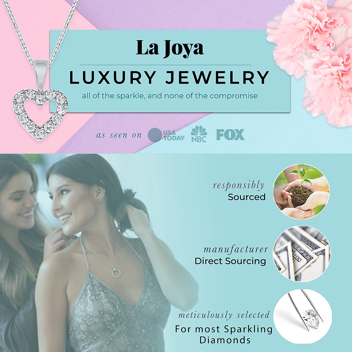 La Joya Small 1/8 CT. TW. Lab Made Sterling Silver Diamond Heart Pendant | Dainty Women's Diamond Necklace | Ideal Gift for Wife or Friend