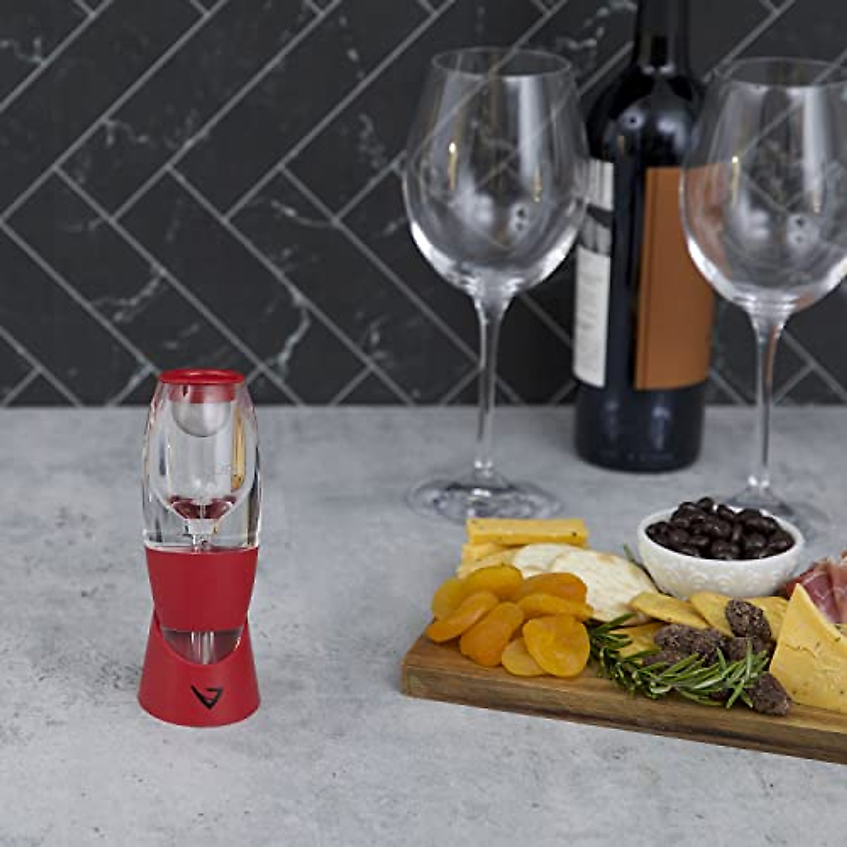 Vinturi Red Wine Aerator Pourer and Decanter Enhances Flavors with Smoother Finish, Includes No-Drip Base, Red