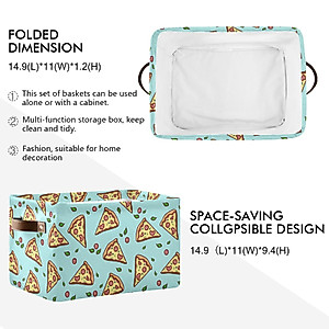 KEEPREAL Doodle Pizza Storage Baskets,Decorative Collapsible Rectangular Canvas Fabric Storage Bin for Home,2 Pack