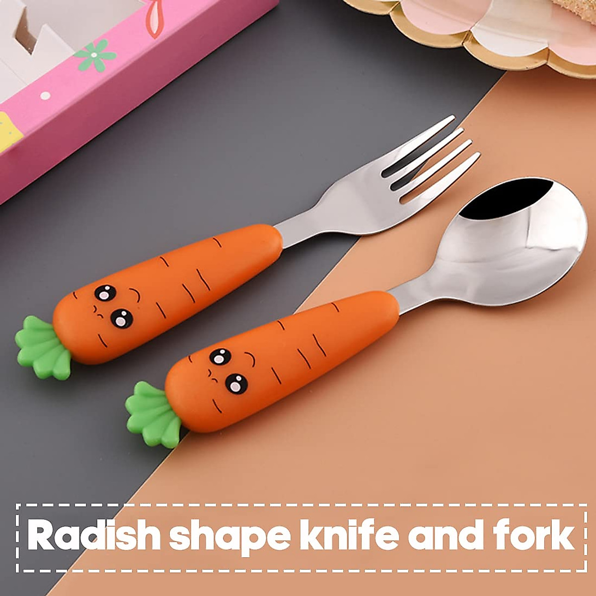 Travel Cutlery Set Baby With Case, 2 PCS Toddler Utensils, Kids Spoon And Fork Self-Feeding, Carrot Child Flatware Sets, Stainless Steel Fun Baby Silverware