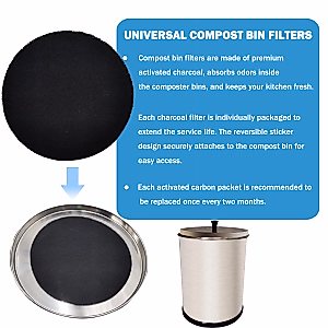 Xcivi Universal Bin Odor Absorption Filter, activated carbon deodorizer for bins, compost bins, countertops and recycling bins, 12-pack (round)