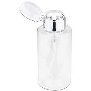 Pana 10oz. Push Down Clear Plastic Liquid Dispenser Bottle for Alcohol, Toner, Cleanser & Makeup Remover (No Wording, Clear W/Silver Chrome)