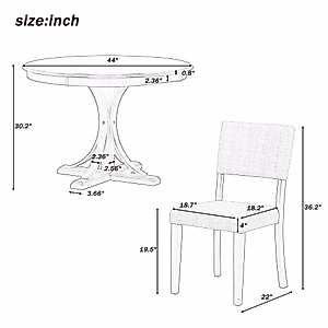 Dinehome 5-Piece Wooden Round Kitchen Dining Table Set with Curved Trestle Style Legs and 4 Upholstered Chairs, Dark Gray