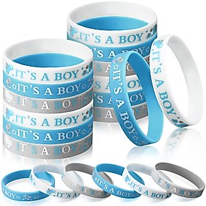 Zomiboo 36 Pieces Baby Shower Rubber Bracelets, It's a Boy It's a Girl Wristbands Elephant Baby Shower Decorations for Boy Girl Baby Shower Party Favor Gender Reveal Party Supplies (Boy Style)