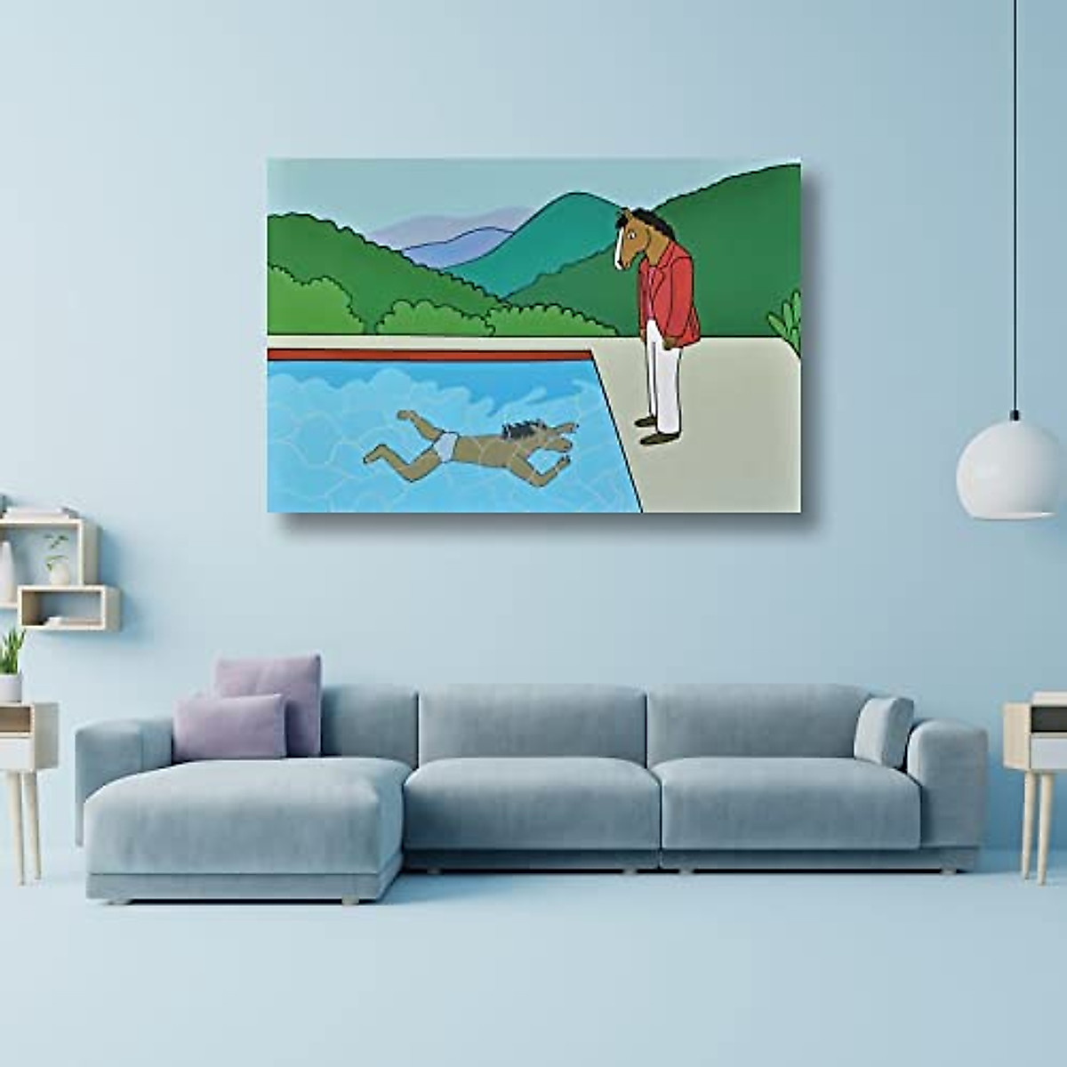 LKMSWK BoJack Horseman Poster David Hockney He Watches He’s Swimming Wall Art Poster Scroll Canvas Painting Picture Living Room Decor Home Framed/Unframed 12x18inch(30x45cm)