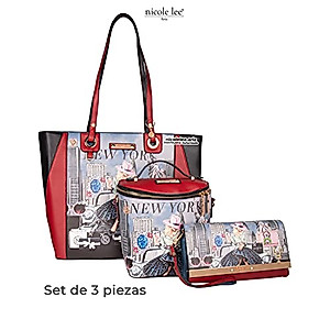 Nicole Lee Success in New York 3-in-1 Handbag Travel Set (Large Tote, Mini Zip Crossbody, Clutch Wristlet Wallet)
