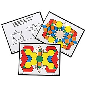Learning Resources Pattern Block Activity Pack, Pattern Block Cards for Kids, Geometric Shapes, 142 Pieces, Ages 7+