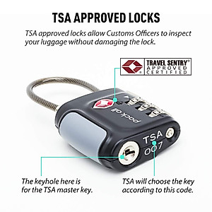 pack all TSA Approved Cable Luggage Locks, 3 Digit Combination Padlocks, Travel Lock for Suitcases & Bag, Alloy Body, Travel Accessories (4 Pack)