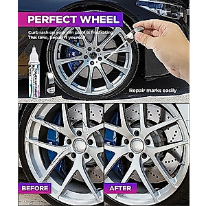 YAKEFLY Car Touch Up Paint Pen - Two-In-One Wheel Scratch Fix, Quick & Easy Rim Scratch Repair (Silver)