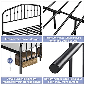 Yaheetech Queen Bed Frames Metal Platform Bed with Victorian Style Wrought Iron Headboard and Footboard/Easy Assembly/No Box Spring Needed/Black Queen Bed