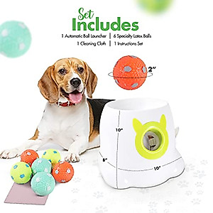 THE THOUGHTS OF FUN CO. Automatic Dog Ball Launcher/Thrower- Dog Fetch Machine for Small to Medium Sized Dogs, Great Exercise for Dogs with 6 Latex Balls, Dual Power Supply