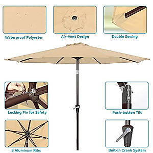 Pakarde 9FT Patio Umbrellas, Outdoor Patio Table Umbrella with Tilt Adjustment and Crank Lift System for Ourdoor Patio, Lawn, Backyard, Pool, Market, Beige