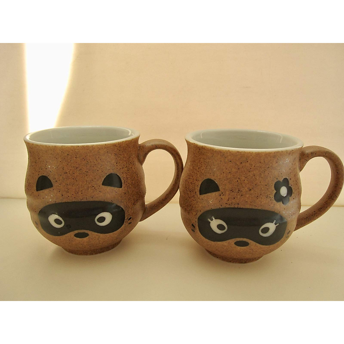 Japanese Porcelain H3.5 Inches 11.1 Fluid Ounces Sushi Tea Cup Mug Brown Tanuki Raccoon Dog Set of 2 Made in Japan