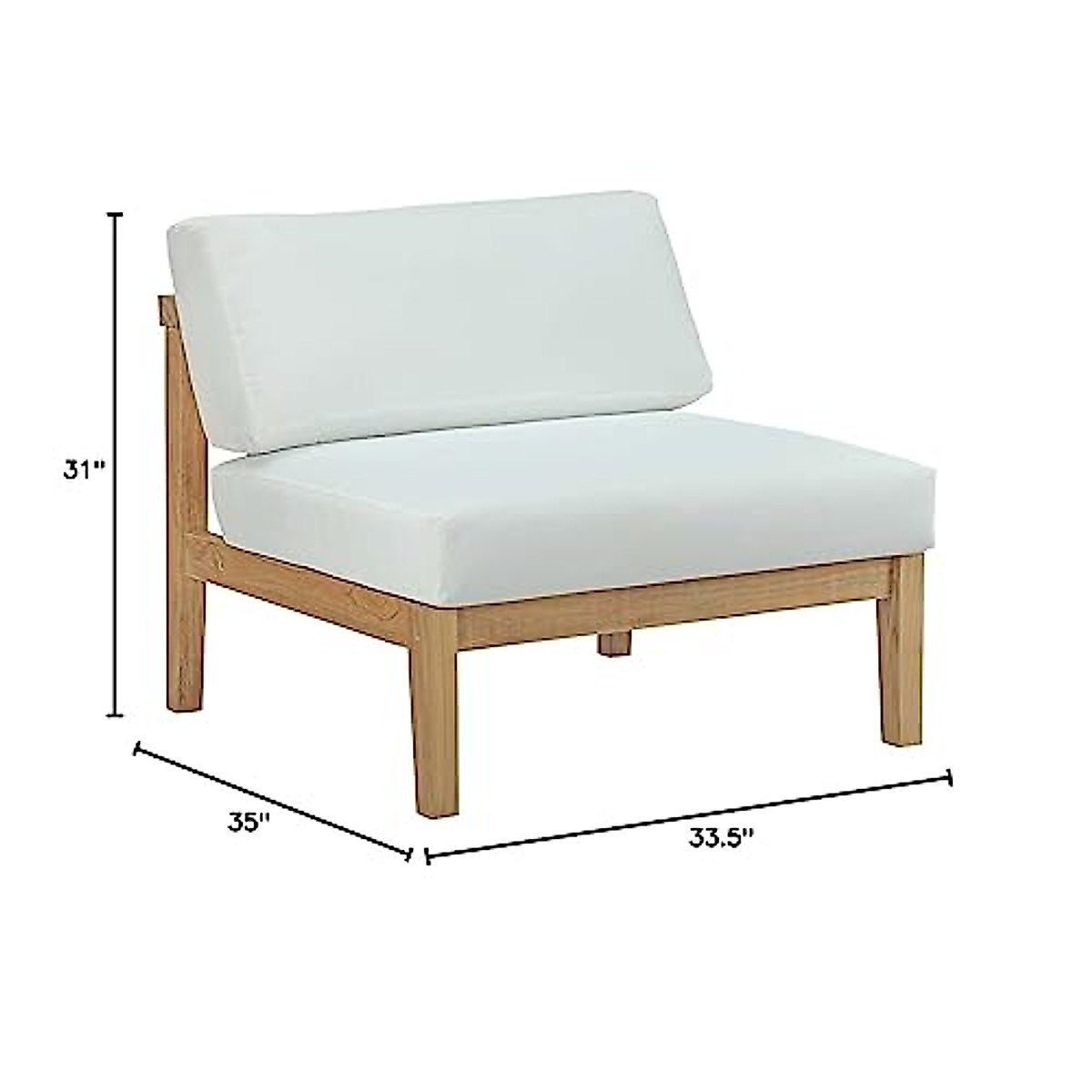 Modway Bayport Teak Wood Outdoor Patio Armless Chair in Natural White