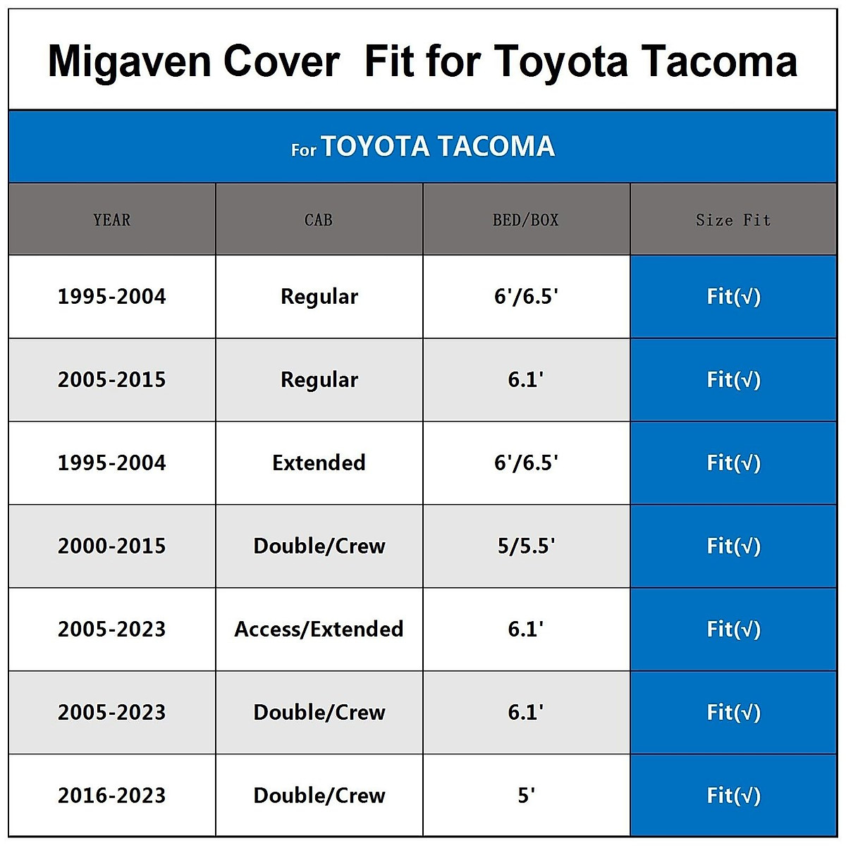 Car Cover Custom Fit for Toyota Tacoma 2005-2023, Waterproof All Weather for Automobiles Full Exterior Cover Rain Sun Snow Protector with Door Zipper