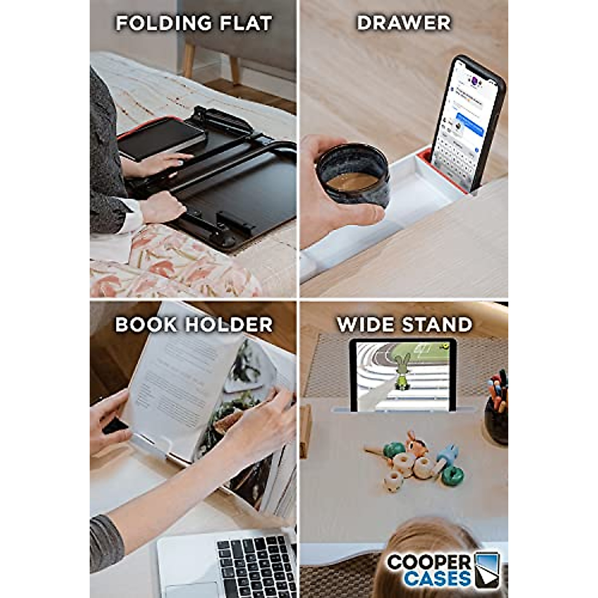 Cooper Mega Table Plus - Premium XXL Extra Large Lap Desk w/Book Stand | Multifunctional Folding Laptop Stand for Bed, Laptop Desk for Bed, Laptop Bed Stand, Laptop Bed Tray, Floor Desk (Black Onyx)