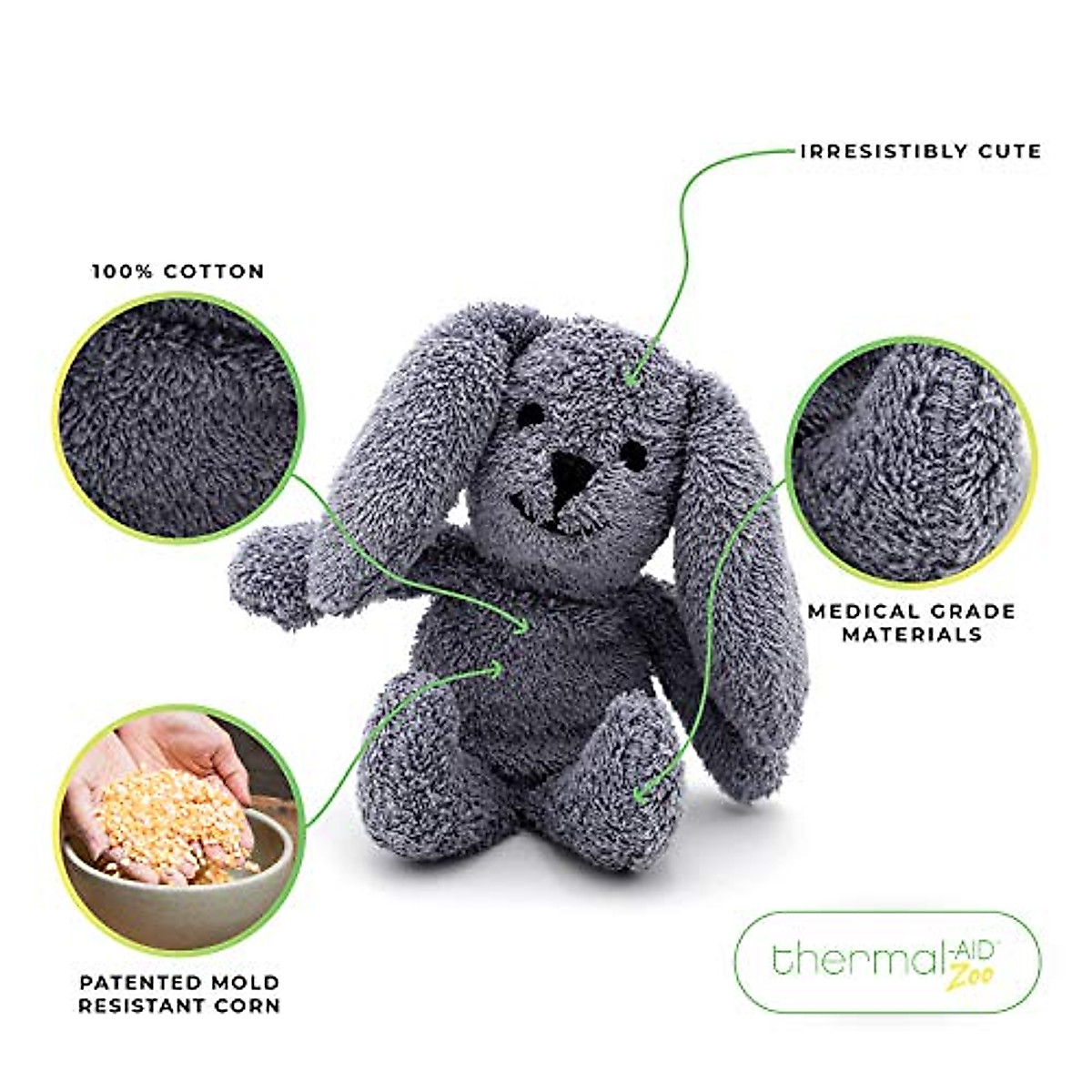 Thermal-Aid Zoo - Mini Microwavable Stuffed Animal - Plush Toy and Hot Cold Pack - Baxter The Bunny - 3.15 x 2.6 x 9.3 in