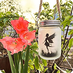 Alritz 2 Pack Solar Lantern Fairy Lights, Garden Ornament Lights - Outdoor Hanging Frosted Glass Mason Jar Lights for Tree, Table, Yard, Garden, Patio, Lawn (Blue)