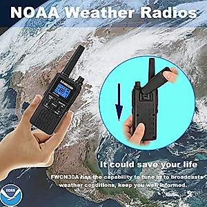 SAMCOM 4 Pack Two Way Radios Long Range Rechargeable Walkie-Talkies for Adults 1250mAh, 2 Way Radios Walkie Talkies with Earpieces Long Distance USB Work Walky Talky NOAA Alert