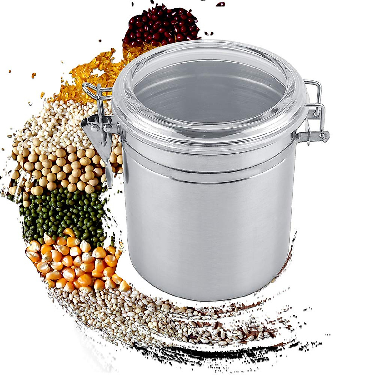 ASHATA Airtight Coffee Container,Stainless Steel Coffee Bean Storage Jars Vacuum Sealed Storage Jar for Sugar Tea Bean,Stainless Steel Food Storage Container with Clear and Transparent Cover(L)