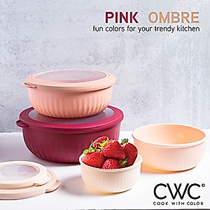 COOK WITH COLOR Prep Bowls - 8 Piece Nesting Plastic Meal Prep Bowl Set with Lids - Small Bowls Food Containers in Multiple Sizes (Pink Ombre)