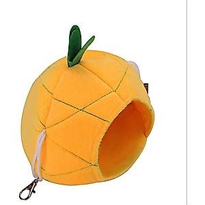 Hotumn 2 Piece Hamster Cage Soft Hammock Bed Small Pet House Hamster Nest Chinchilla Sleep and Play (Banana + Pineapple, Yellow)