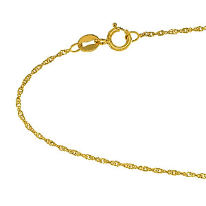 JewelStop 10k Solid Yellow Gold 1 mm Singapore Chain Necklace, Spring Ring Clasp - 20 Inches, 1gr.
