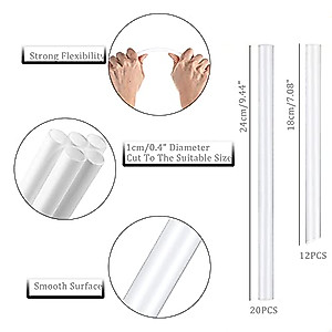 FashionClubs Plastic Cake Dowel Rods Set, 20pcs 9.4" White Cake Sticks Support Rods, 12pcs 7" Clear Cake Stacking Dowels, 4pcs Cake Separator Plates for Tiered Cakes 4, 6, 8, 10 Inch