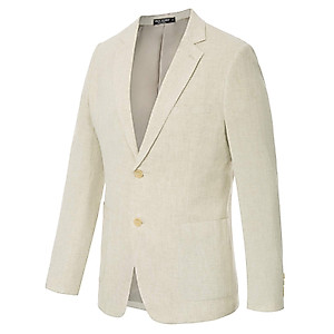 Mens Sport Coat Slim Fit Casual Jackets Two Button Linen Blazer Business Khaki XXL