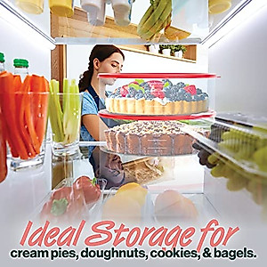 HOUZZKINGZ USA Pie Carrier Cake Storage Container with Lid | 10.5" Large Round Plastic Cupcake Cheesecake Muffin Flan Cookie Airtight Tortilla Holder | Pie Keeper Transport Container