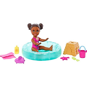 Barbie Skipper Babysitters Inc Small Doll & Accessories Playset with Brunette Doll, Swimming Pool & Water-Themed Pieces
