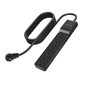 Belkin 6-Outlet Power Strip, Surge Protector with 6ft/1.8M Long Heavy-Duty Extension Cord & 360-Degree Rotating AC Plug for Conference Rooms, Computer Desktops, & More - 600 Joules of Protection