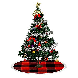 Dream Bay Christmas Tree Skirt,﻿Buffalo Plaid Christmas Tree Mat for Xmas Party Decoration 48x48 Inches