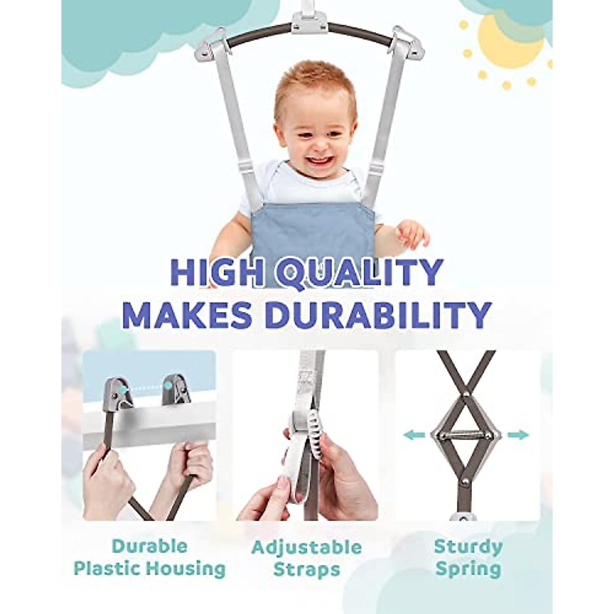 Infant Master Doorway Jumper, Johnny Jumper w/ Adjustable Seat Bag, Durable Baby Door Bouncer & Swing Jumper w/ Steel Spring, Wise Gift Choice for Infant & Toddler, Easy to Use, Blue