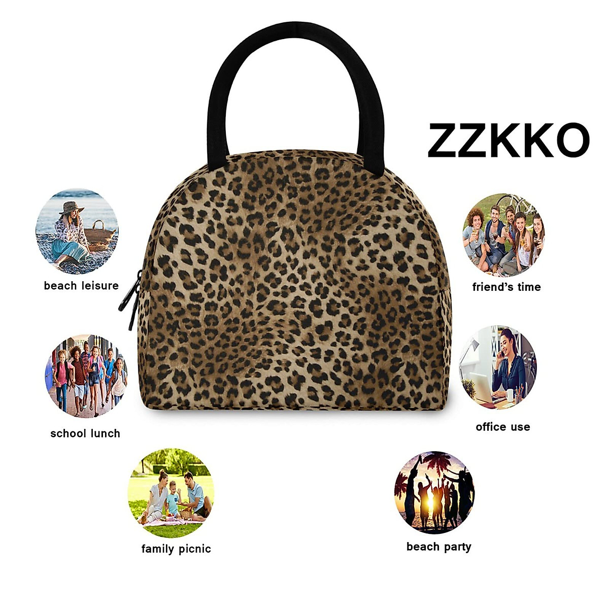 ZZKKO Red Poppies Lunch Bag Box Tote Organizer Lunch Container Insulated Zipper Meal Prep Cooler Handbag For Women Men Home School Office Outdoor Use (Leopard)