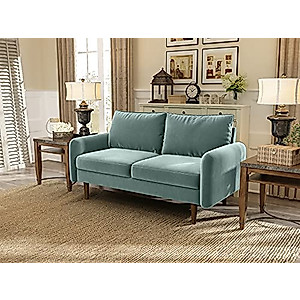Meeyar Velvet Loveseat Sofas Couches,Small Couch for Apartment,Modern for Living Room Bedroom,Solid Wood Legs,Round Arms,33" Hx57.8 Wx31.7 D,Aqua Turquoise
