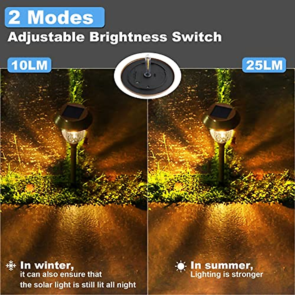 VOLISUN Solar Pathway Lights Outdoor,25 Lumens 6-Pack Solar Outdoor Light,3000K Warm White IP65 Metal and Glass Solar Garden Light Landscape Pathway Light for Walkway Driveway(Adjustable Brightness)
