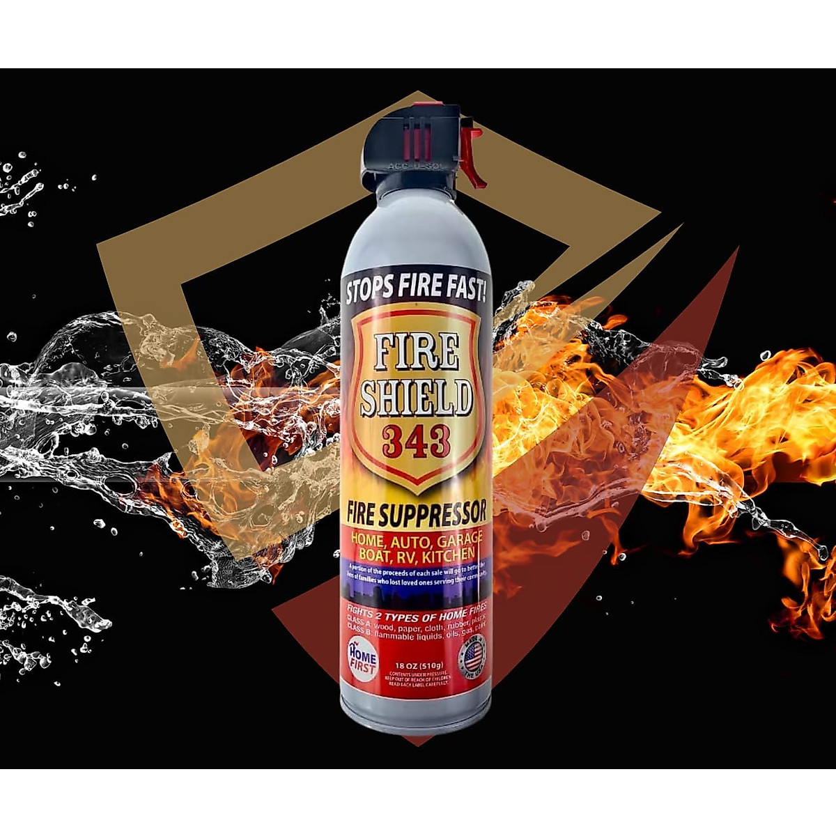 Fire Shield 343 - Home & MOBILE Use Aerosol Fire Suppressant Spray Foam Eliminates Gasoline, Kitchen Grease, Oil, Wood Fires. For Garage, House, Camping, RV & More