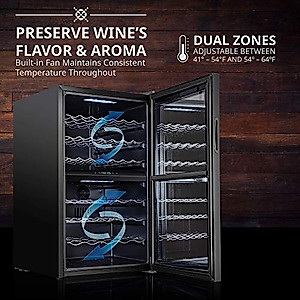 Ivation 43 Bottle Dual Zone Wine Cooler Refrigerator w/Lock | Large Freestanding Wine Cellar For Red, White, Champagne & Sparkling Wine | 41f-64f Digital Temperature Control Fridge Glass Door Black