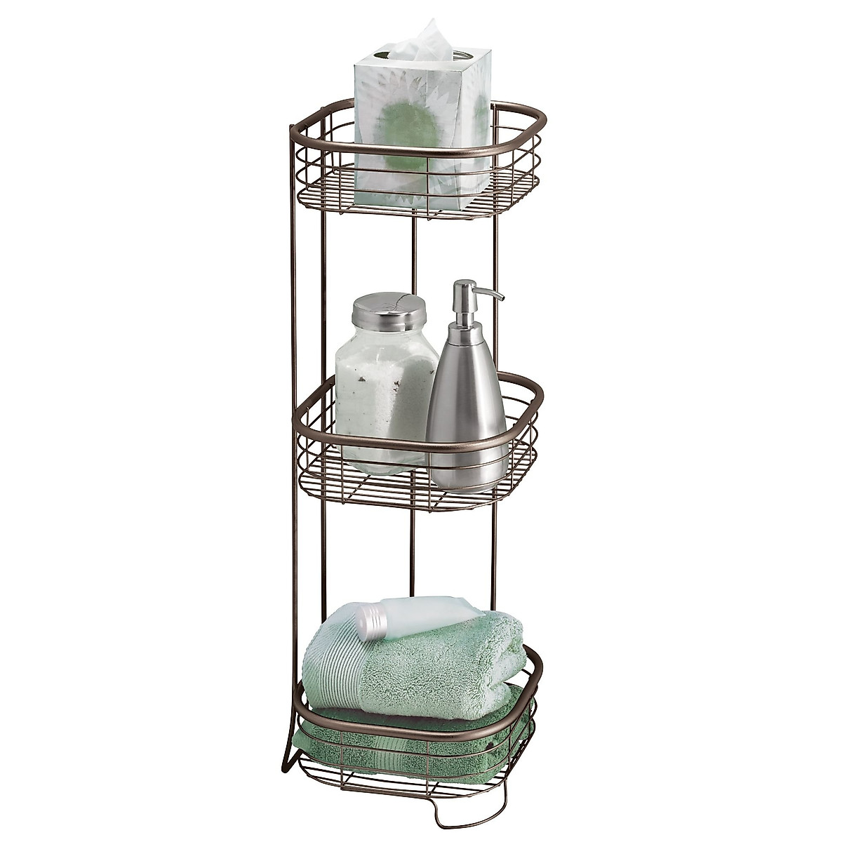 iDesign Forma Metal Wire Corner Standing Shower Caddy, 9.5" x 9.5" x 26.25", Bronze & Kyoto Bar Soap Holder for Bathroom Shower, Vanities, Kitchen Sink - Bronze