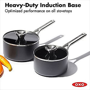 OXO Professional Hard Anodized PFAS-Free Nonstick, 1.7QT and 2.3QT Saucepan Pot Set with Lids, Induction, Diamond reinforced Coating, Dishwasher Safe, Oven Safe, Black