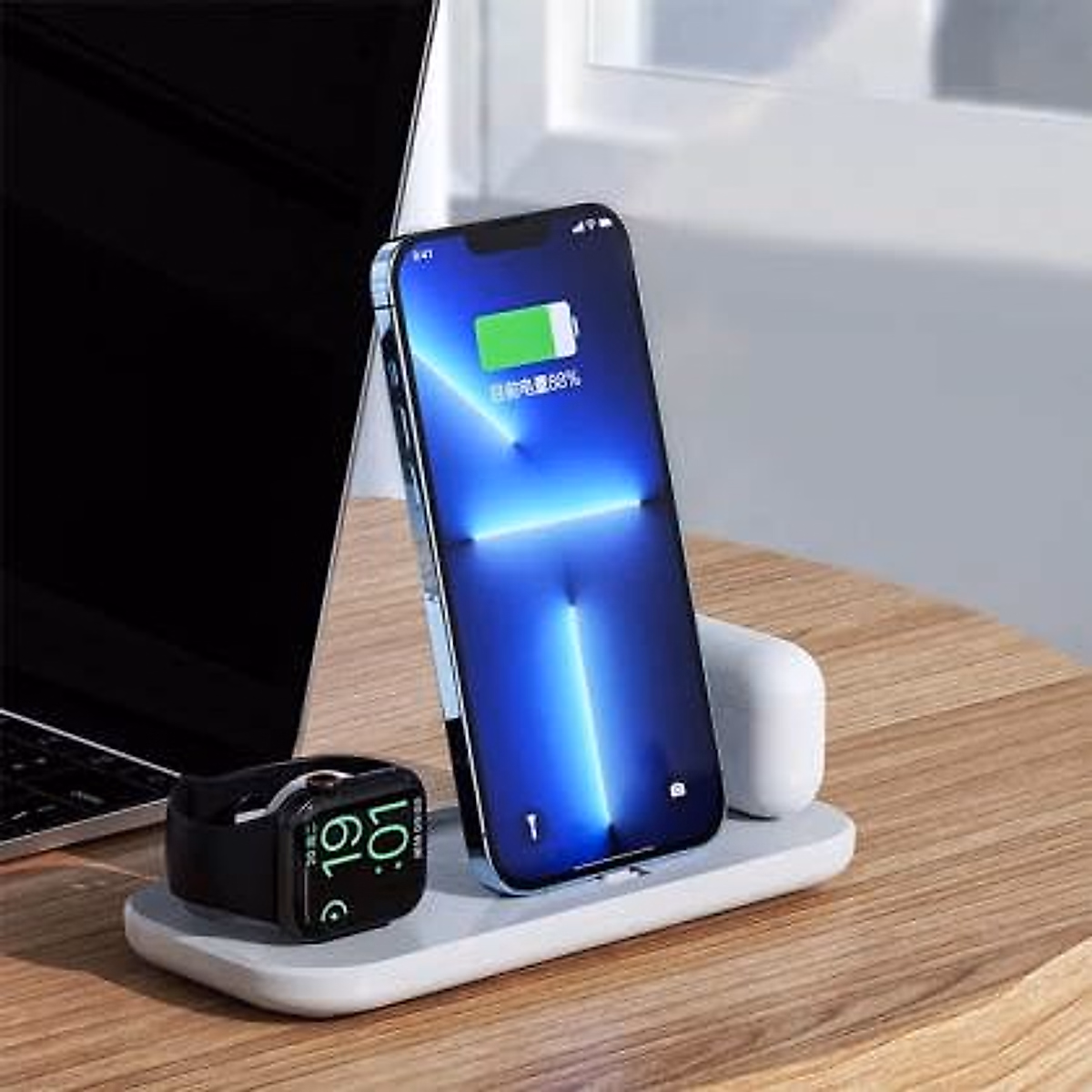 3 in 1 Wireless Charging Dock Stand Compatible with iPhone 14/13/12/SE/11/XS/XR/X/Pro/Max/Plus for IWatch All gens, for Airpods (White)